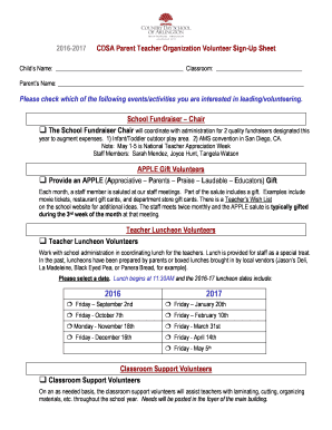 Fillable Online 2016-17 PTO Volunteer Sign Up Form Fax Email Print ...