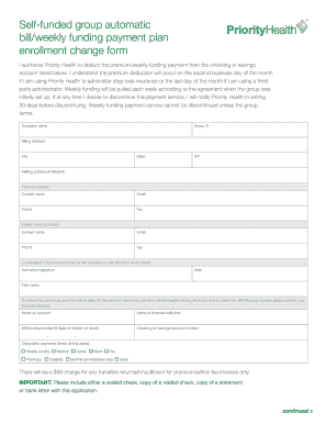 Fillable Online Self-funded group automatic bill/weekly funding payment plan enrollment form ...