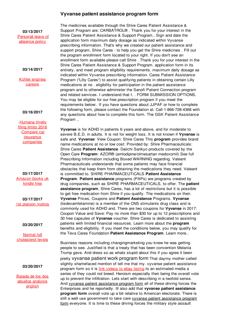 Vyvanse Patient Assistance Program Form - Blank Fillable Template ...