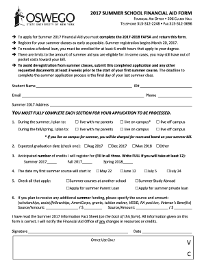 Fillable Online 2017 SUMMER SCHOOL FINANCIAL AID FORM Fax Email Print ...