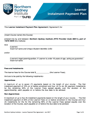 Fillable Online Learner Instalment Payment Plan Agreement Form Fax ...