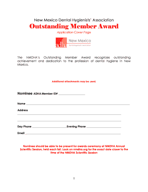 Fillable Online Outstanding Member Award - New Mexico Dental Hygienists ...