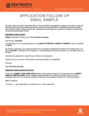 Fillable Online APPLICATION FOLLOW-UP Fax Email Print - pdfFiller