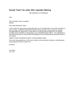 Fillable Online Sample Thank You Letter After Legislator Meeting Fax ...