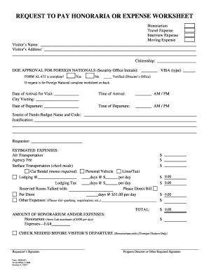 Fillable Online REQUEST TO PAY HONORARIA OR EXPENSE WORKSHEET Fax Email Print - pdfFiller