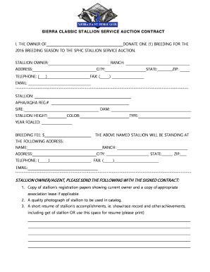 Fillable Online SIERRA CLASSIC STALLION SERVICE AUCTION CONTRACT Fax ...