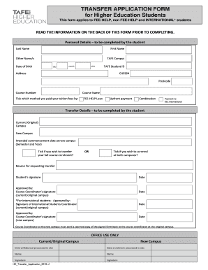 Fillable Online Student transfer & co-enrolment form. transferring between campuses, higher ...