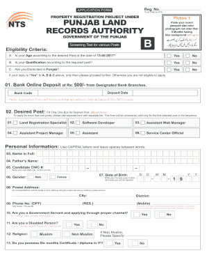 Fillable Online APPLICATION FORM Reg. No. To be Filled by NTS PROPERTY ...