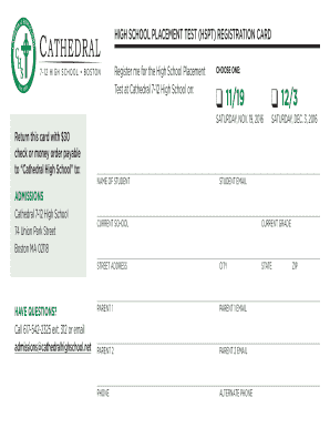 Fillable Online cathedralhighschool HigH ScHool Placement teSt (HSPt ...
