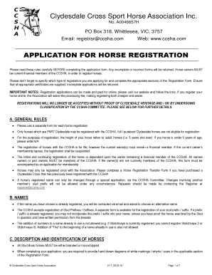 Fillable Online Horse Registration Application - Clydesdale Cross Sport Horse ... Fax Email ...
