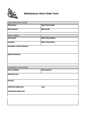 Fillable Online Maintenance Work Order Form - Tsay Keh Dene Fax Email ...