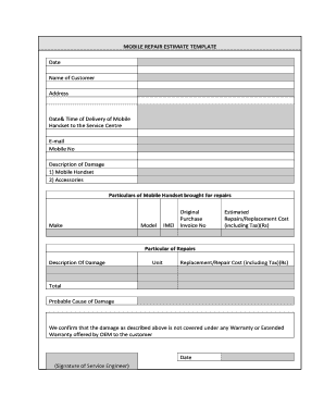 Fillable Online MOBILE REPAIR ESTIMATE TEMPLATE Fax Email Print - pdfFiller