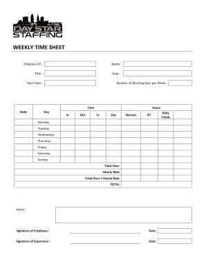 Fillable Online Daily Timesheet - Day Star Staffing Fax Email Print ...