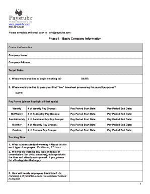 Fillable Online Phase I Basic Company Information - Paystubz Fax Email ...