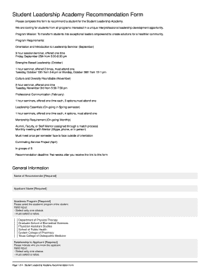 Fillable Online Student Leadership Academy Recommendation Form. Office of Student Development ...