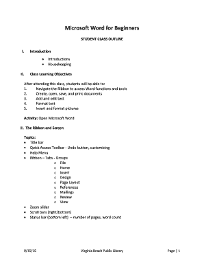 Fillable Online STUDENT CLASS OUTLINE Fax Email Print - pdfFiller