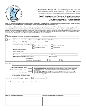Fillable Online mn 2017 Instructor Continuing Education Course Approval ...