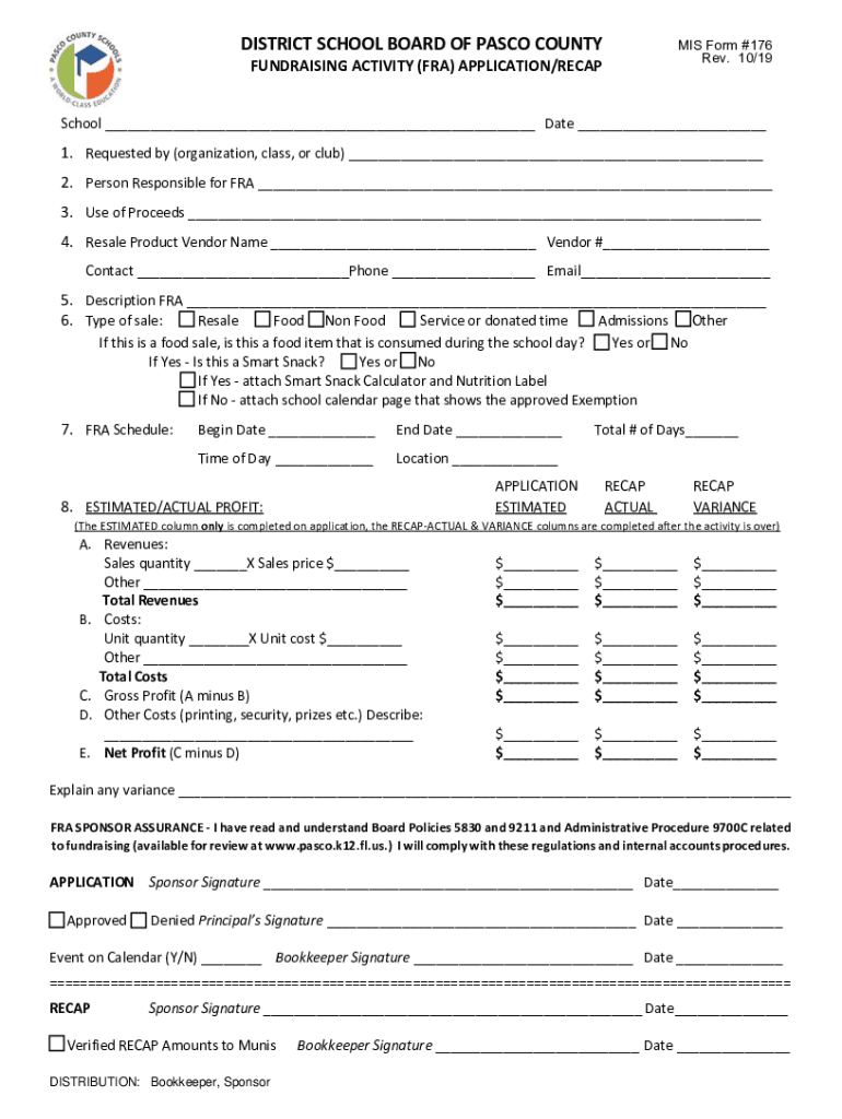 Fillable Online DISTRICT SCHOOL BOARD OF PASCO COUNTY MIS Form #176 ...