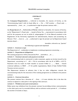 Fillable Online 1 TRAINING contract template CONTRACT between the ...
