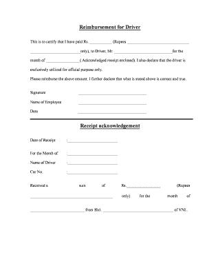 Fillable Online Reimbursement for Driver Fax Email Print - pdfFiller