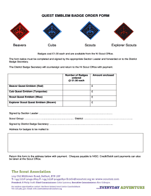 Fillable Online Quest Emblem Badge Order Form Fax Email Print - pdfFiller