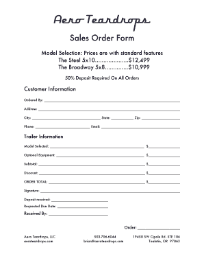 Fillable Online Sales Order Form REV3 - Aero Teardrops Fax Email Print ...