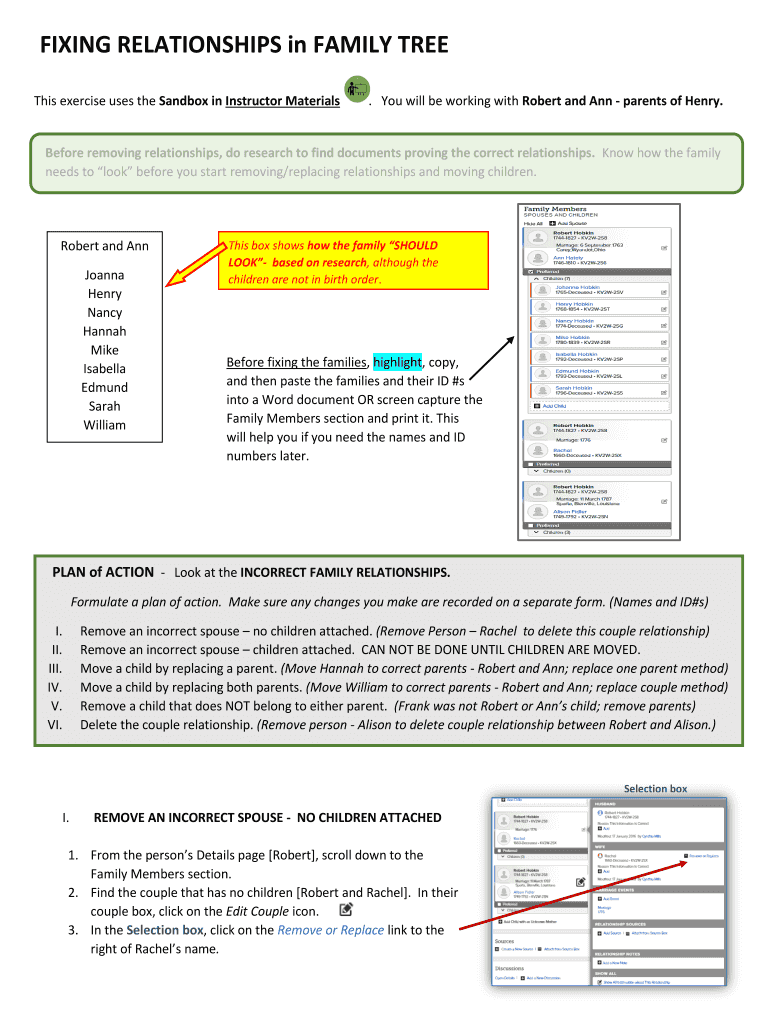 Fillable Online FIXING RELATIONSHIPS in FAMILY TREE - FamilySearch Fax Email Print - pdfFiller