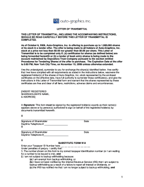 Fillable Online A-G Transmittal Letter FINAL - Auto-Graphics, Inc. Fax Email Print - pdfFiller