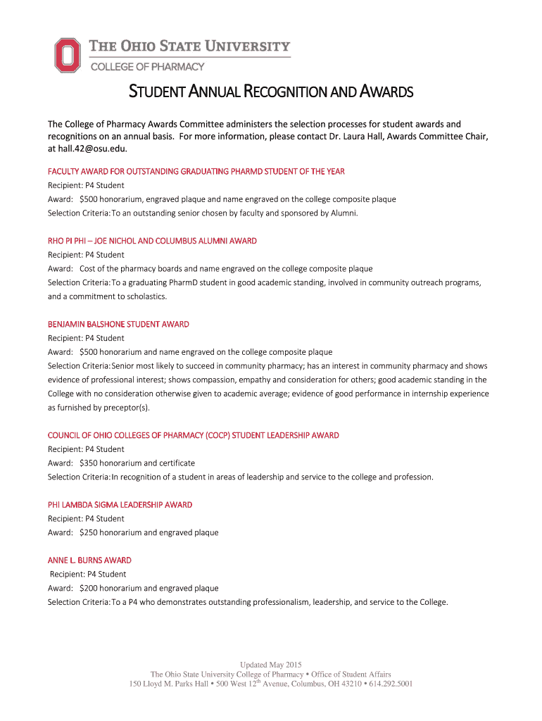 Fillable Online STUDENT ANNUAL RECOGNITION AND AWARDS Fax Email Print ...