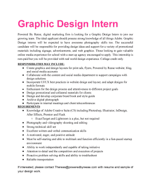 Fillable Online Powered By Reese, digital marketing firm is looking for a Graphic Design Intern ...