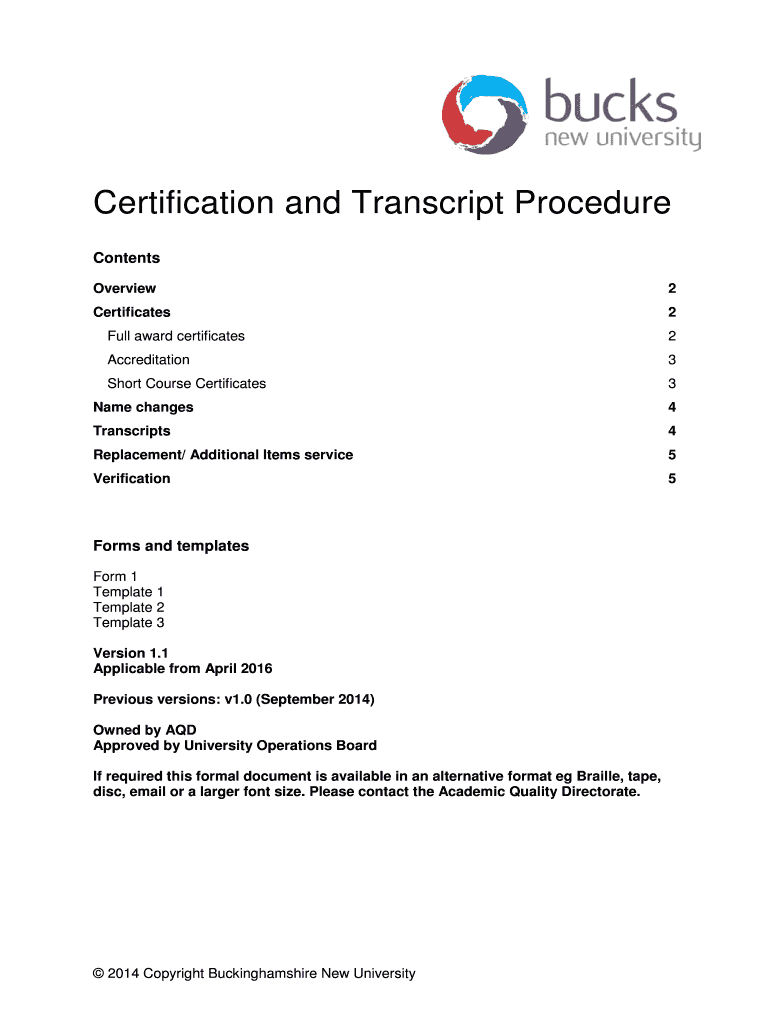 Fillable Online Certification and Transcript Procedure Fax Email Print ...