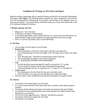Fillable Online Guidelines for Writing An APA Style Lab Report Fax ...