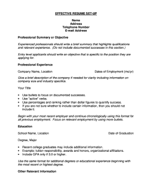 Fillable Online EFFECTIVE RESUME SET-UP Fax Email Print - pdfFiller