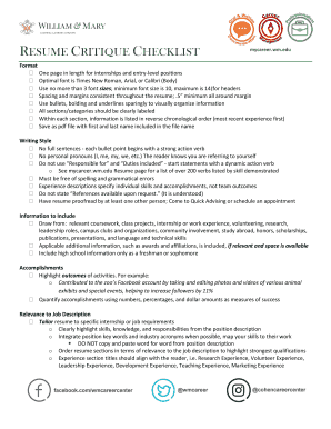 Fillable Online RESUME CRITIQUE CHECKLIST Fax Email Print - pdfFiller