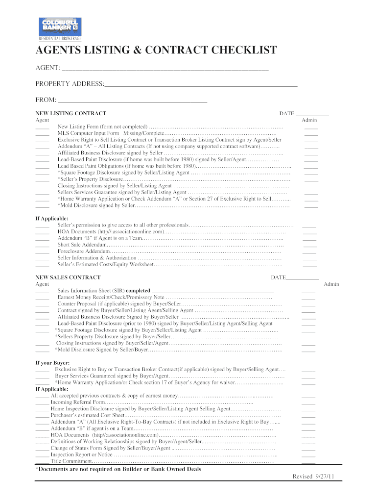 Fillable Online AGENTS LISTING & CONTRACT CHECKLIST Fax Email Print ...