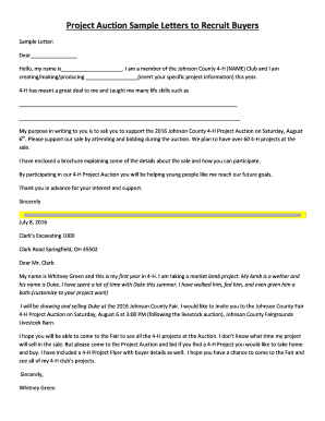 Fillable Online Project Auction Sample Letters to Recruit Buyers Fax ...