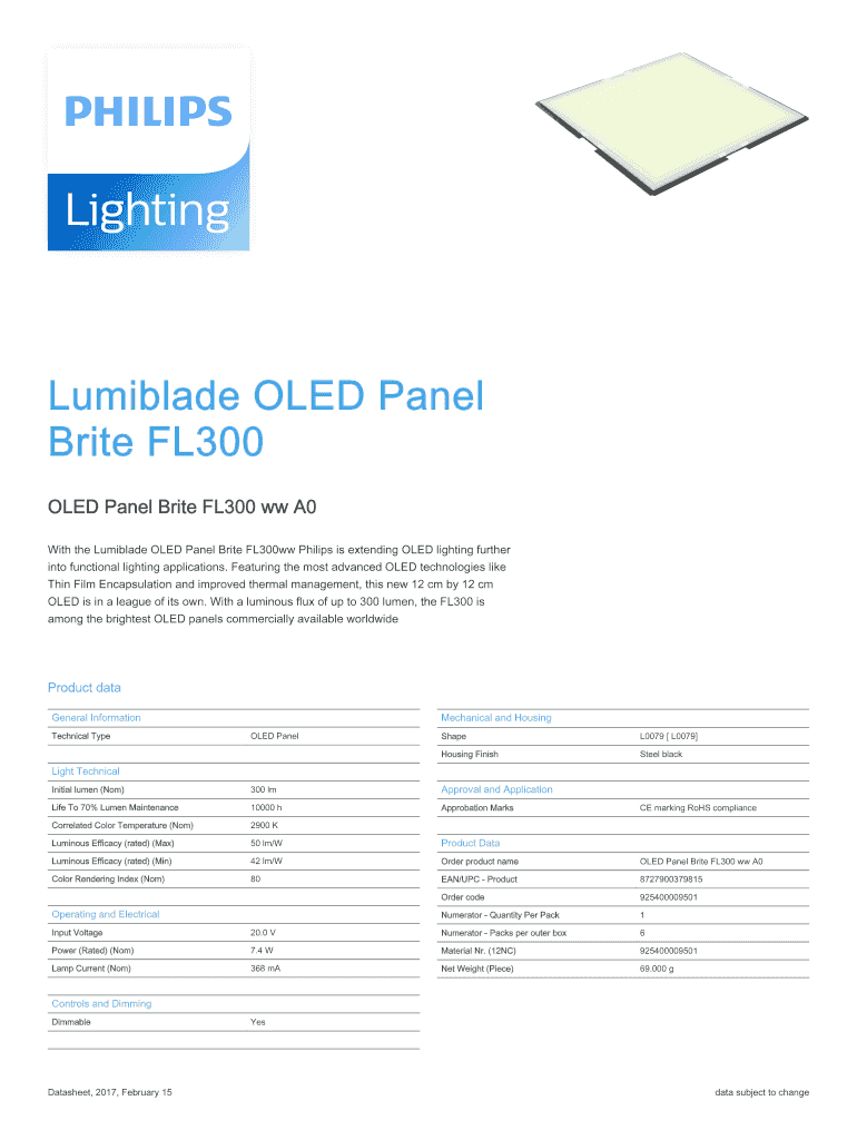 Fillable Online OLED Panel Brite FL300 ww A0Lumiblade OLED Panel Brite ...