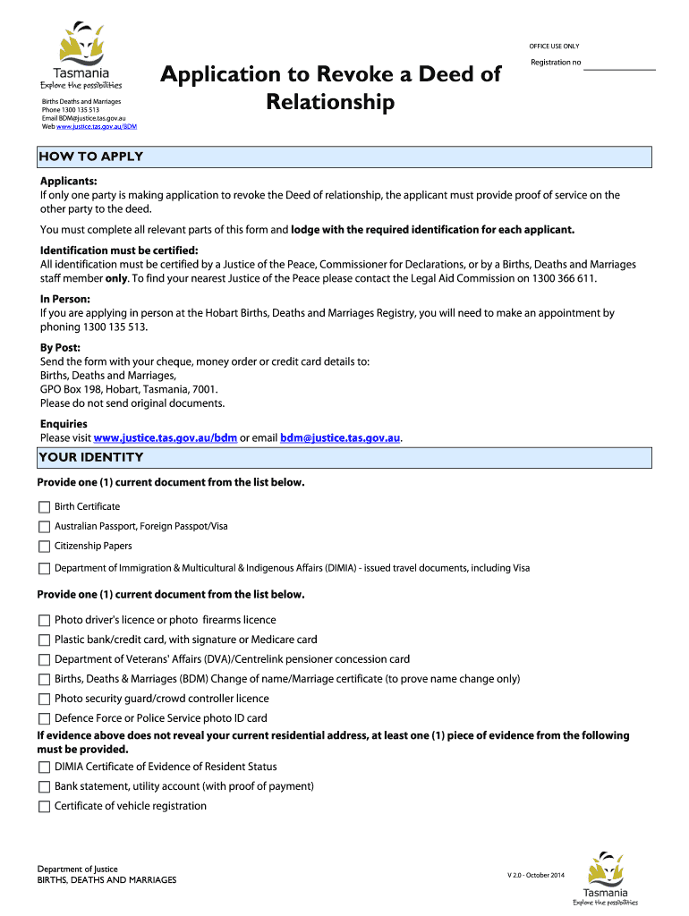 Fillable Online Application to Revoke a Deed of Relationship ...
