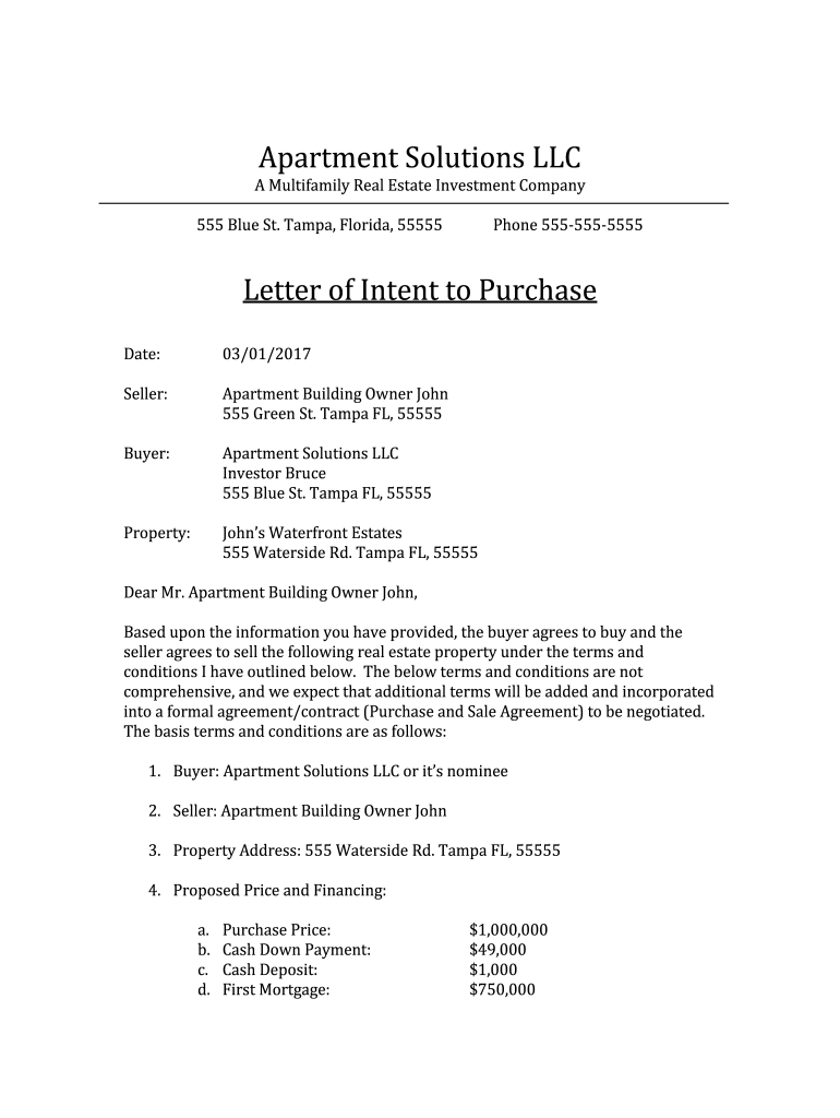 Letter Of Intent For Apartment Fill Online Printable Fillable 