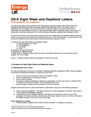 Fillable Online OS:E Eight Week and Deadlock Letters - Ofgem Fax Email ...
