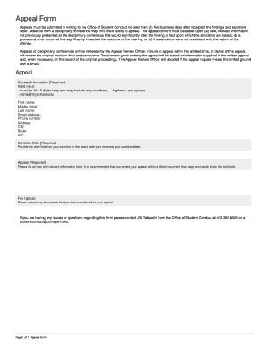 Fillable Online Appeal Form. Office of Student Conduct Form Fax Email ...