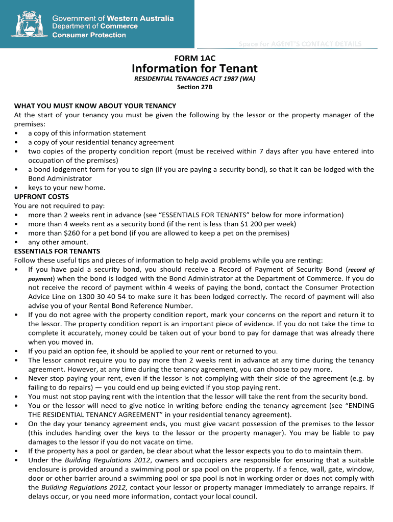 Form 1ac Information For Tenant - Fill Online, Printable, Fillable ...