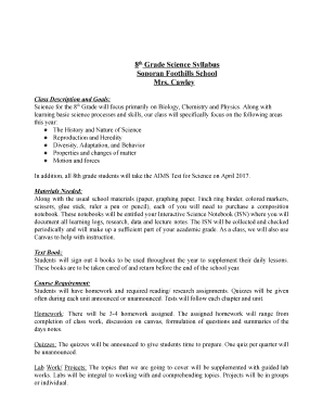 Fillable Online ?8?th? Grade Science Syllabus ?Sonoran Foothills School ...