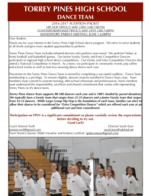 Fillable Online tp sduhsd Audition Letter - Torrey Pines High School ...