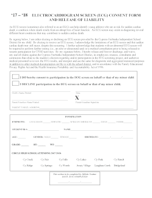 Fillable Online 17 18 ELECTROCARDIOGRAM SCREEN (ECG) CONSENT FORM AND ...