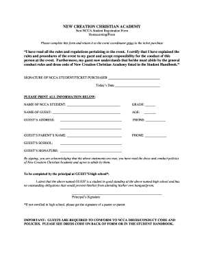 Fillable Online Prom 2017 - Non NCCA Student Form - New Creation ...
