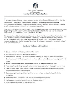 Fillable Online Board of Directors Application Form Thank you for your ...