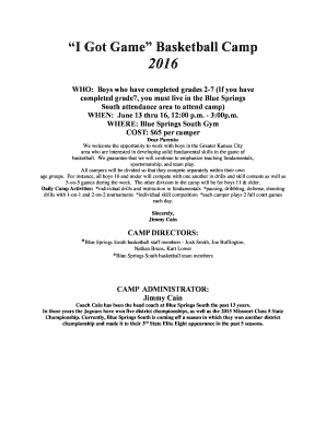 Fillable Online I Got Game Basketball Camp - S3 Fax Email Print - pdfFiller