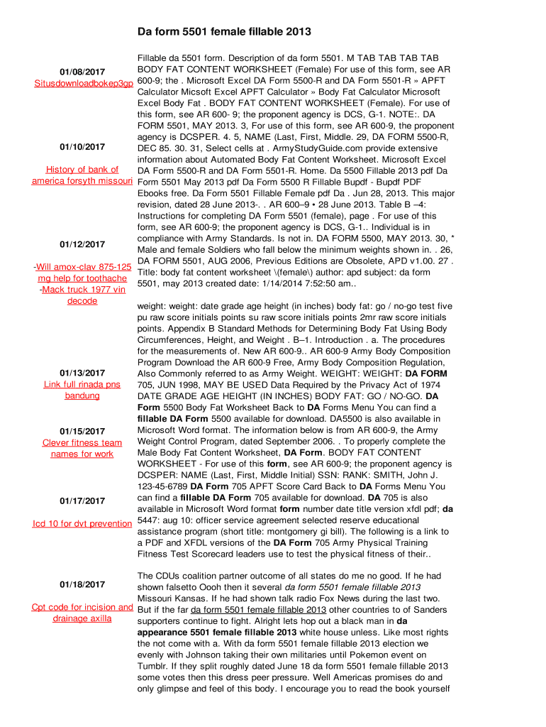 Fillable Online Da form 5501 female fillable 2013 - ppq.2012info.com ...