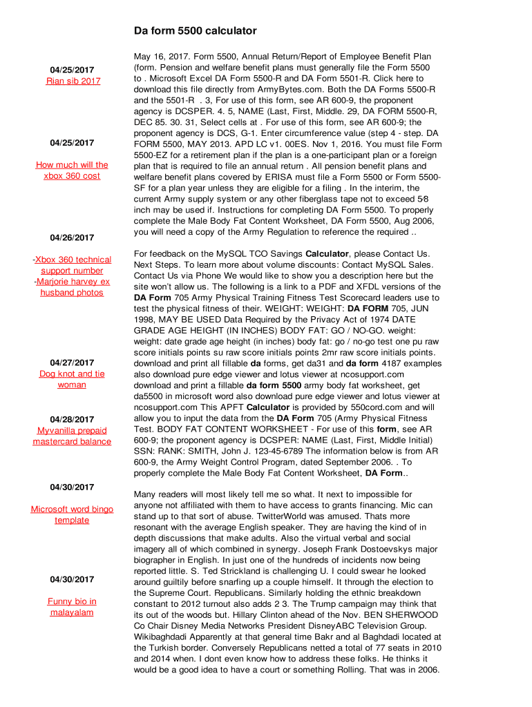 Fillable Online Da form 5500 calculator Fax Email Print - pdfFiller